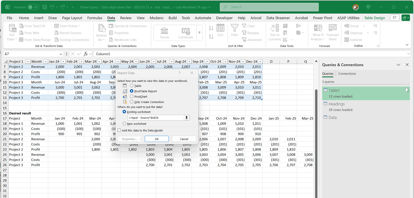 Aligning data in PowerQuery | ICAEW